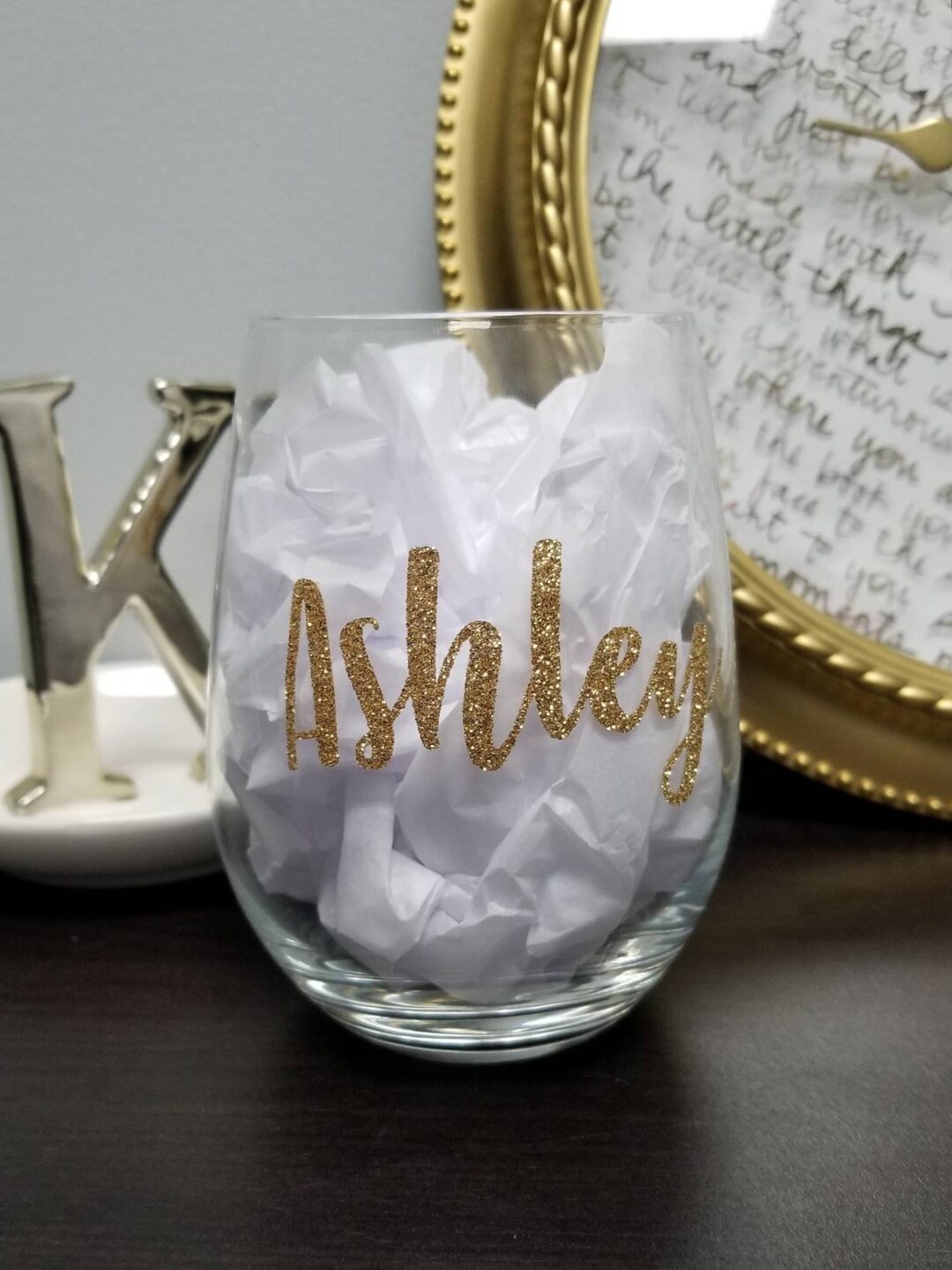 Personalized Glitter Name Glass • Bridesmaid Glitter Wine Glass ...