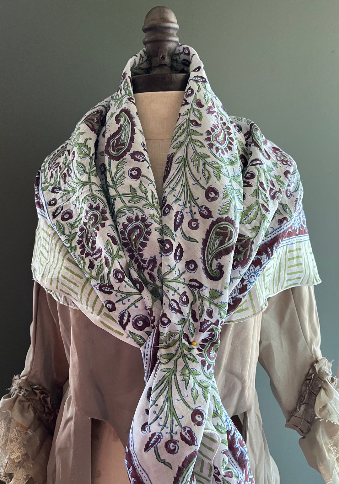 Neckerchief - Modesty Piece Green and Deep Burgundy Floral Print - Etsy