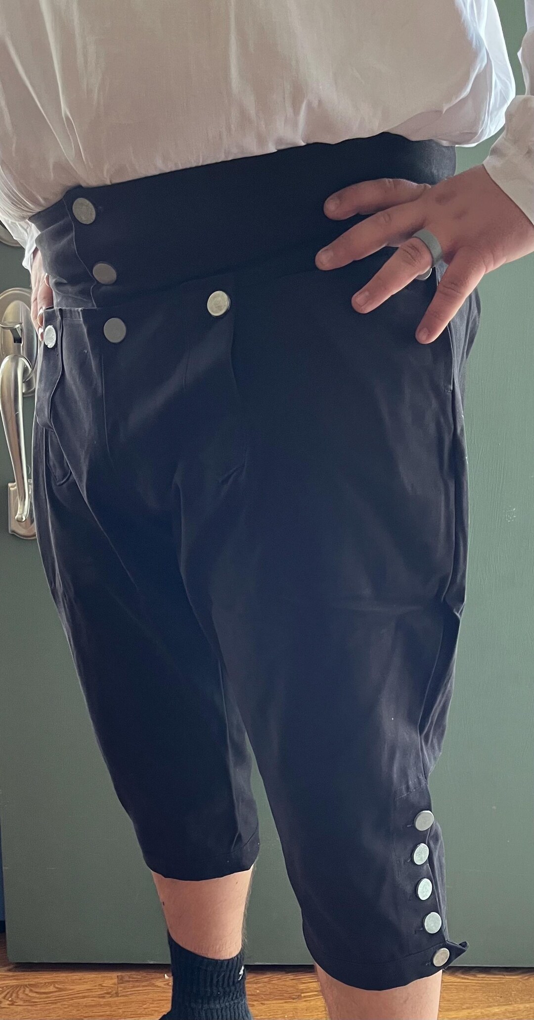 Men's Drop Front Pants for 18th Century - Medium Weight Black LINEN ...