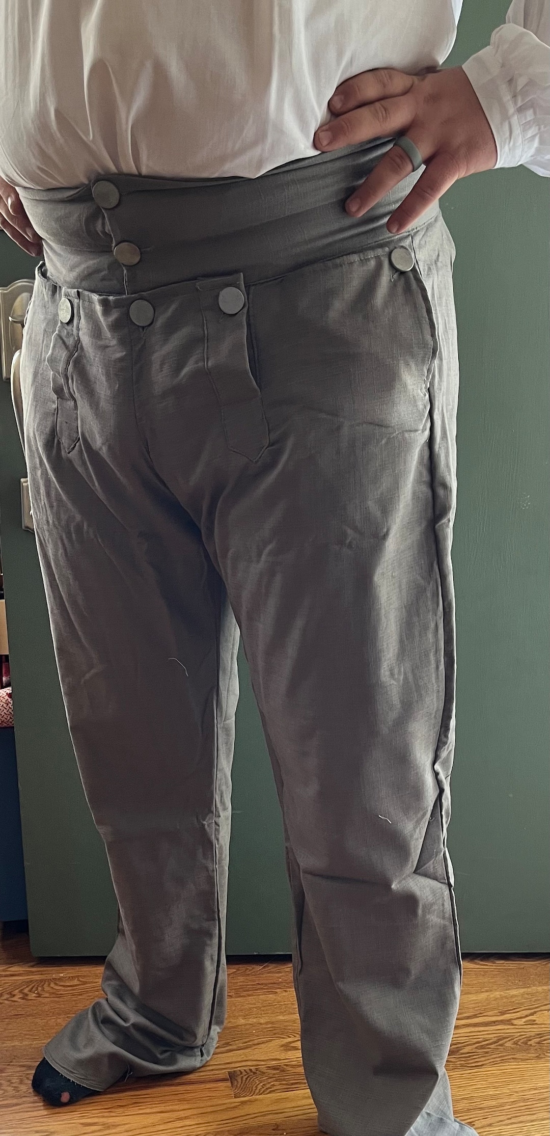 Men's Drop Front Colonial Pants for 18th Century in Grey Linen- Medium ...