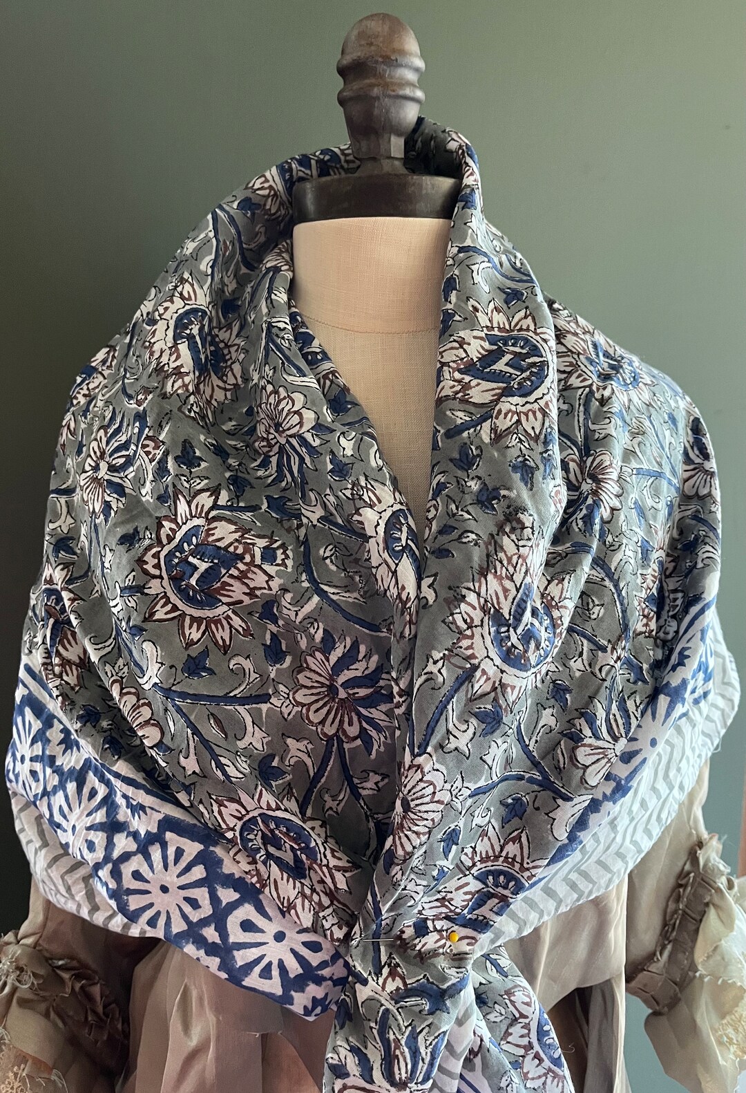 Neckerchief - Modesty Piece Sage and Blue Floral Print - Etsy