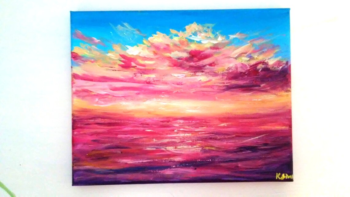 Pink Dreamy Seascape Painting//Original Artwork//Acrylic | Etsy