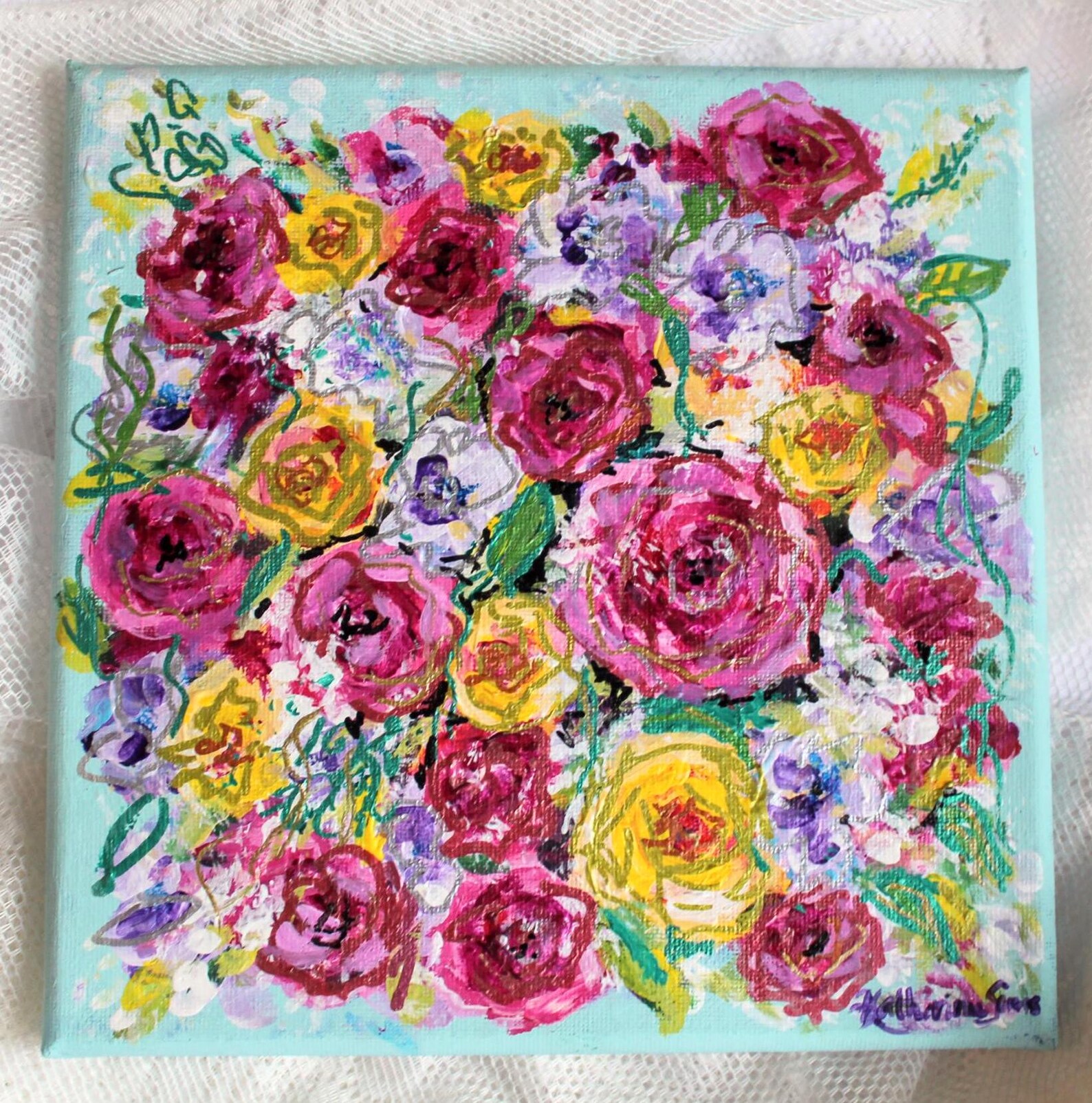 Impressionist Rose Bouquet Original Painting//acrylic Floral Painting ...