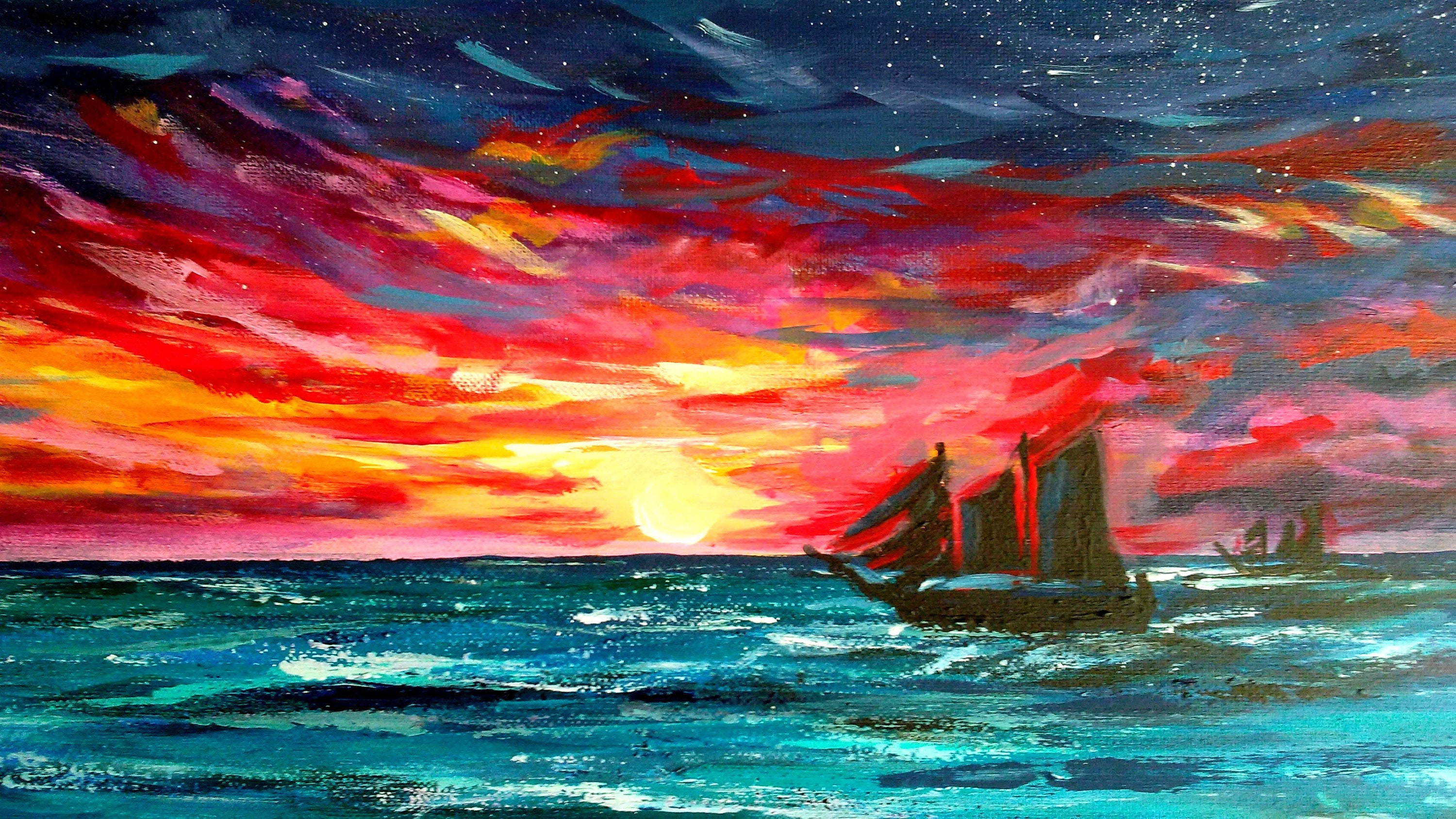 Magical Seascape Pirate Ship Painting//original - Etsy