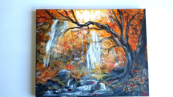 Dreamy Forest Waterfall//original Painting//8 by 10 Inch - Etsy