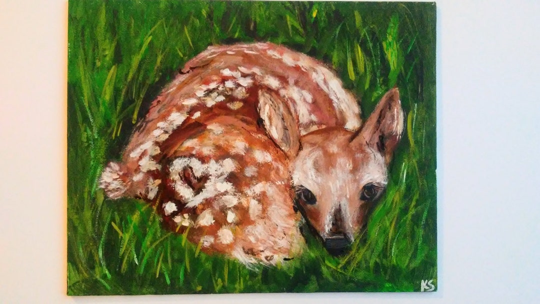 Baby Deer Original Painting//Springtime Doe Impressionist - Etsy France