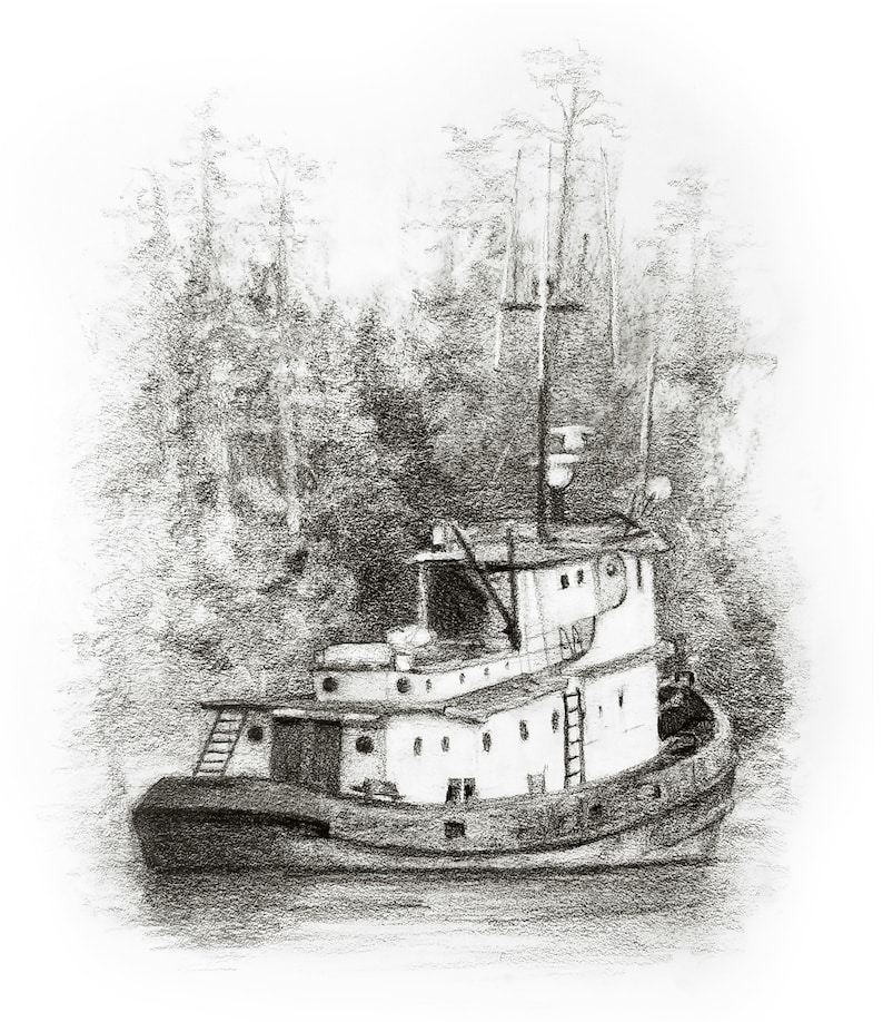 Tugboat Fine Artwork Print, Signed - Charcoal Pencil Drawing - Various ...