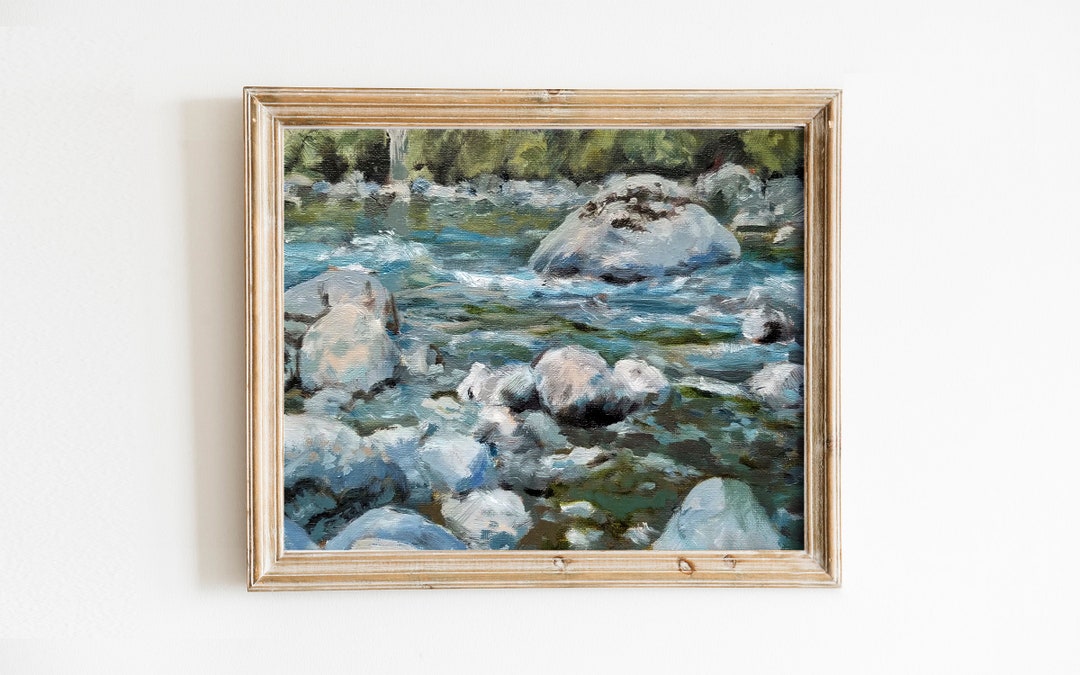 Green River Rocks Art Print, Signed Quality Oil Landscape Decor Forest ...