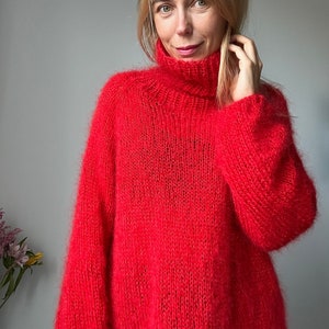 Mohair Sweater, Red Mohair Sweater, Turtleneck Sweater, Wool Sweater ...
