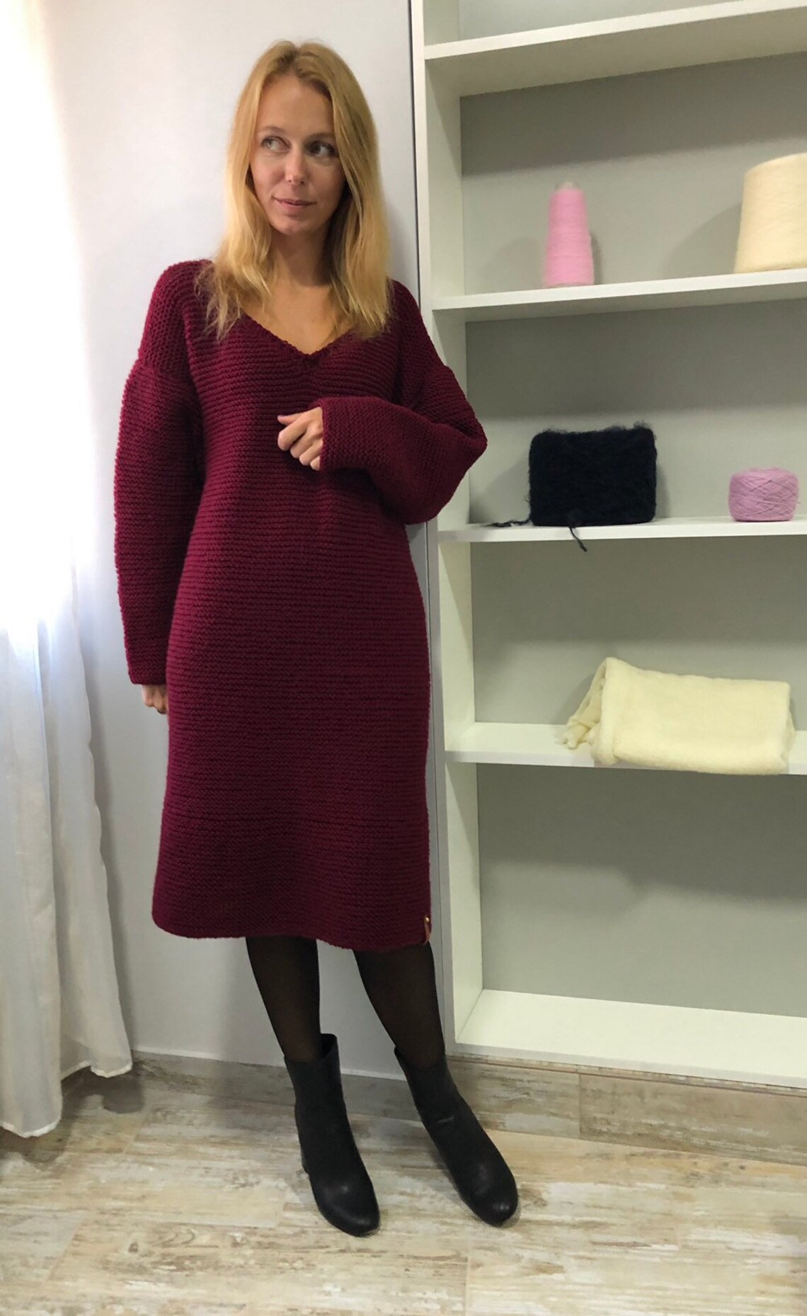 Hand knitted Dress Wool dress Red dress Warm dress Hand | Etsy