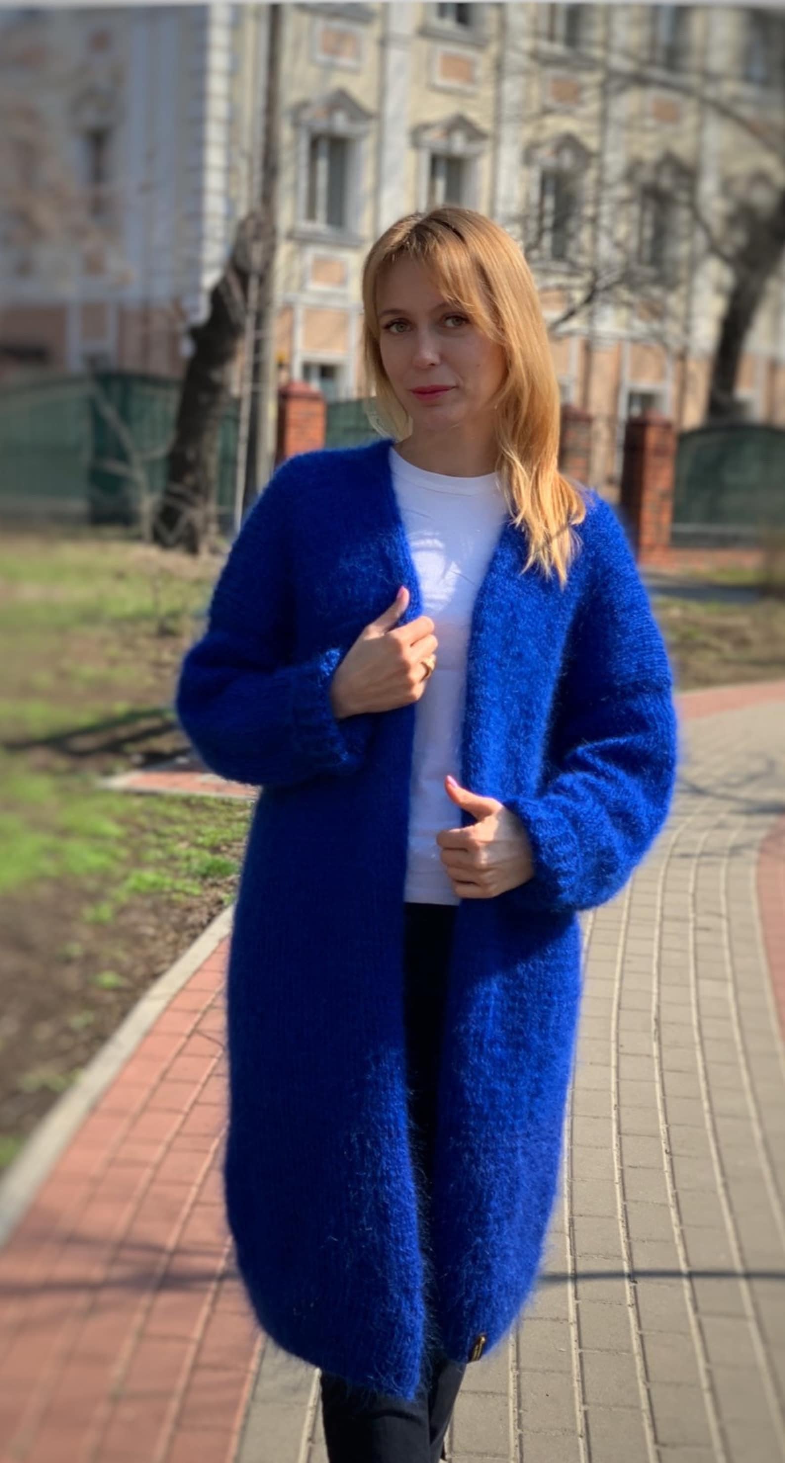 CARDIGAN Women Mohair Blue, Wool Long Cardigan, Mohair Cardigan, Chunky ...