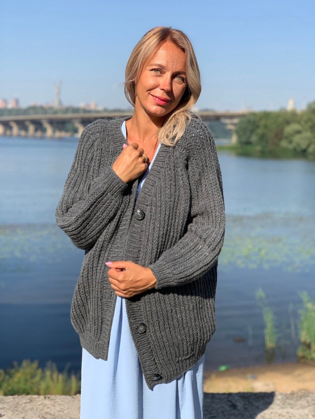 CARDIGAN Women Grey, Wool Cardigan, Wool Jacket, Open Front Cardigan ...