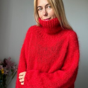 Mohair Sweater, Red Mohair Sweater, Turtleneck Sweater, Wool Sweater ...