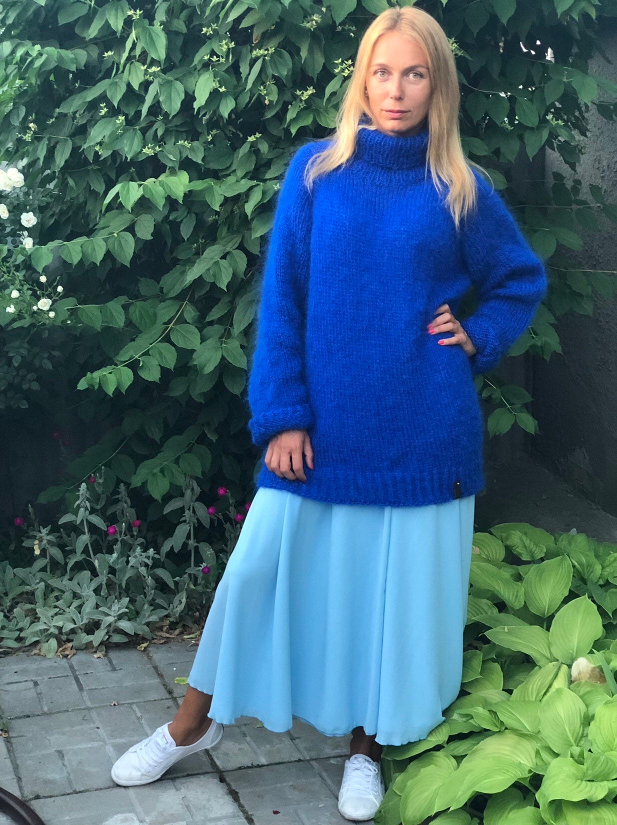 Blue Mohair Sweater, Mohair Sweater, Turtleneck Sweater, Wool Sweater ...