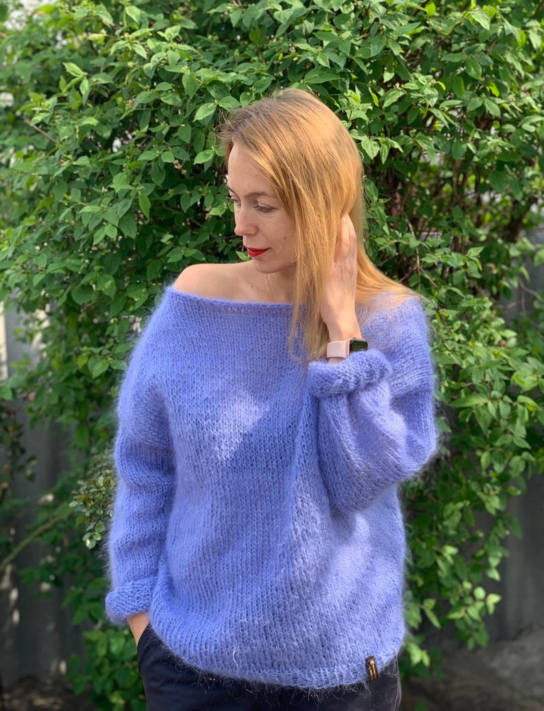 Mohair Sweater Blue Sweater Wool Sweater Blue Pullover | Etsy