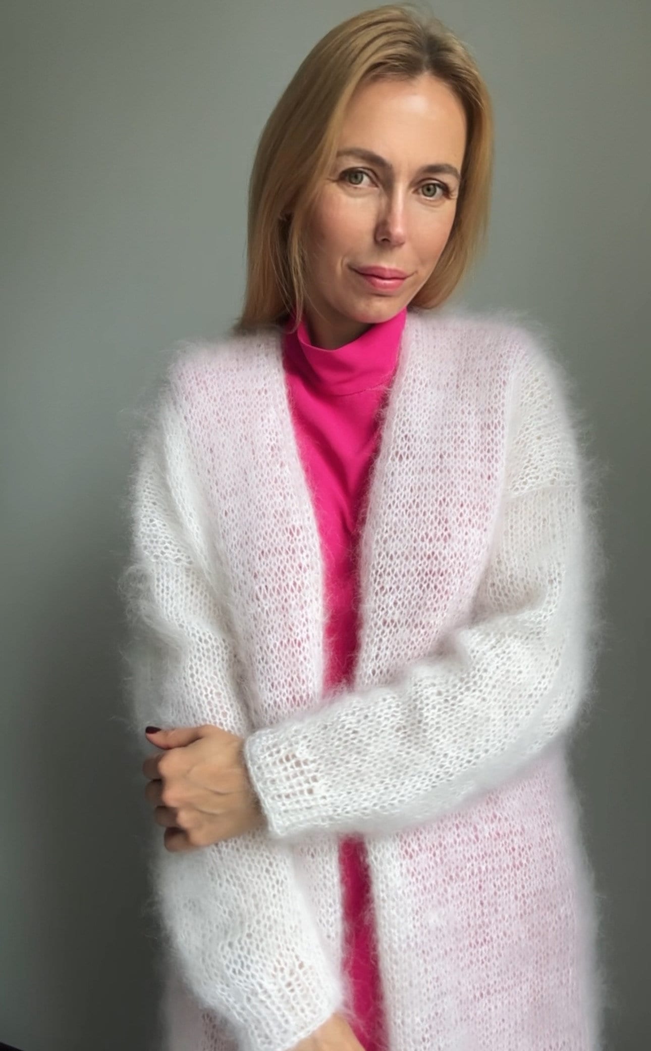 CARDIGAN White Women Mohair, Wool Long Cardigan, Mohair Cardigan ...