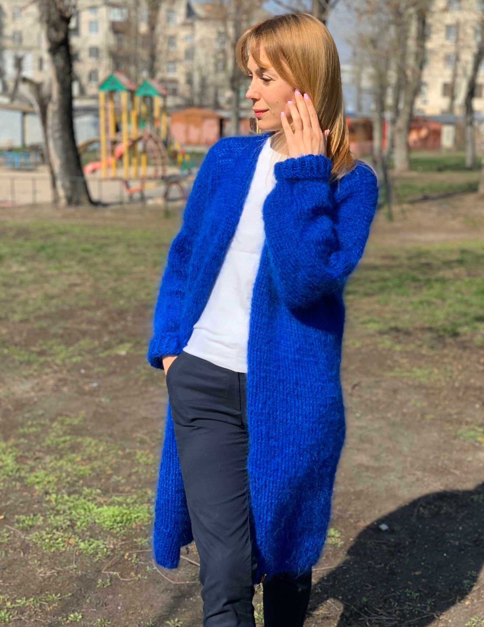CARDIGAN Women Mohair Blue, Wool Long Cardigan, Mohair Cardigan, Chunky ...