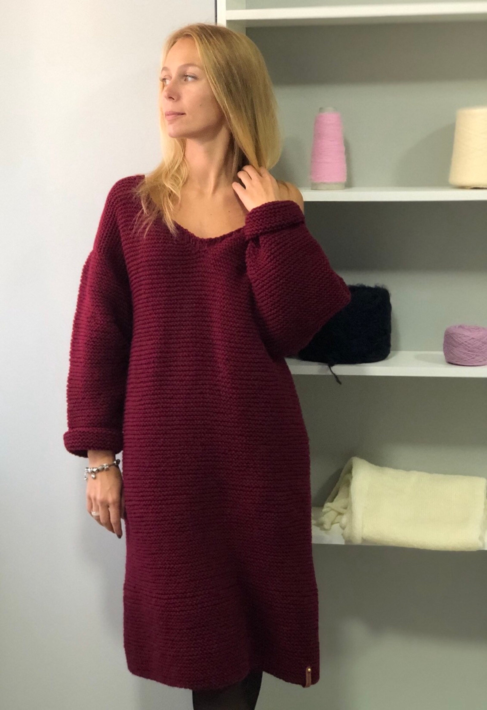 Hand knitted Dress Wool dress Red dress Warm dress Hand | Etsy