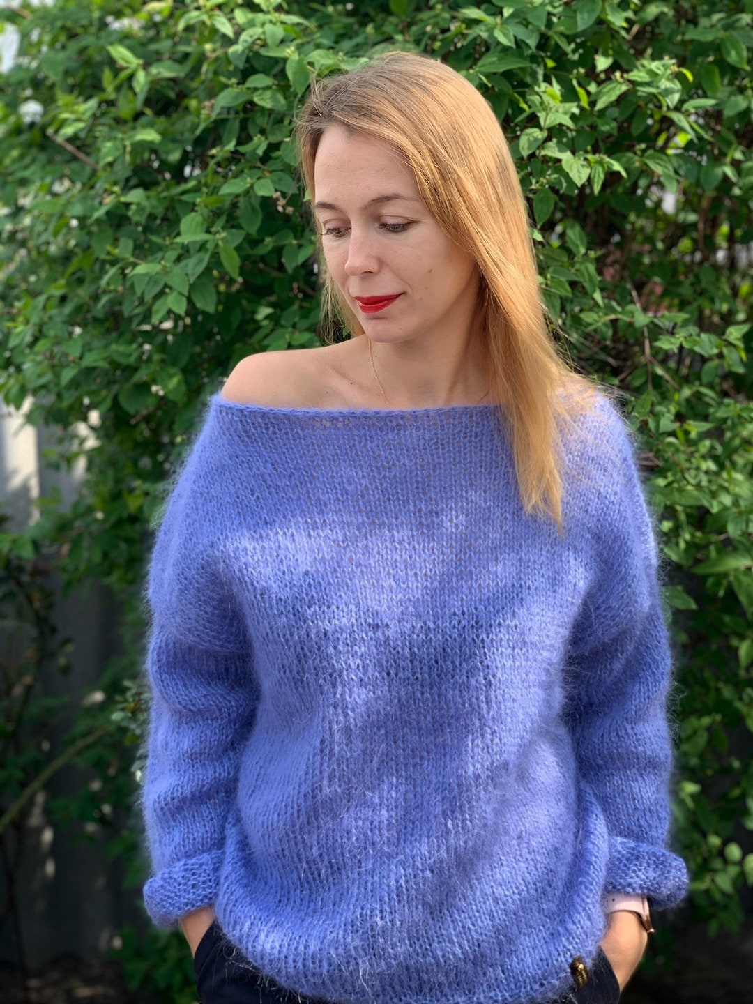Mohair Sweater, Blue Sweater, Wool Sweater, Blue Pullover, Handknit ...