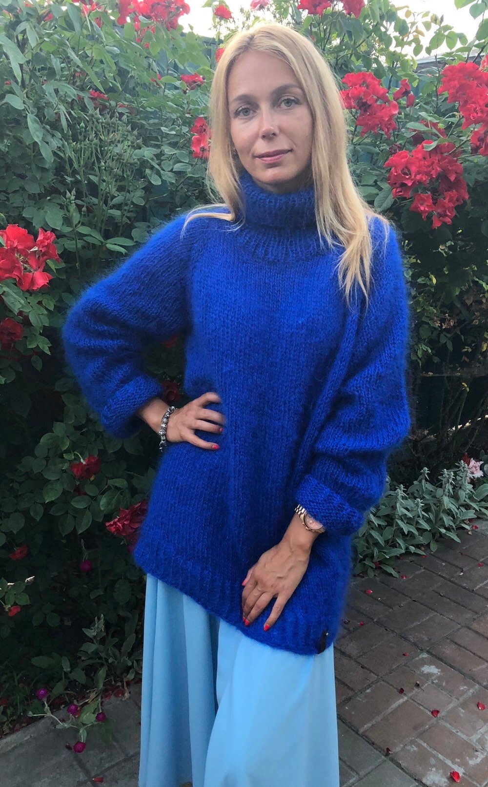 Blue Mohair Sweater, Mohair Sweater, Turtleneck Sweater, Wool Sweater ...