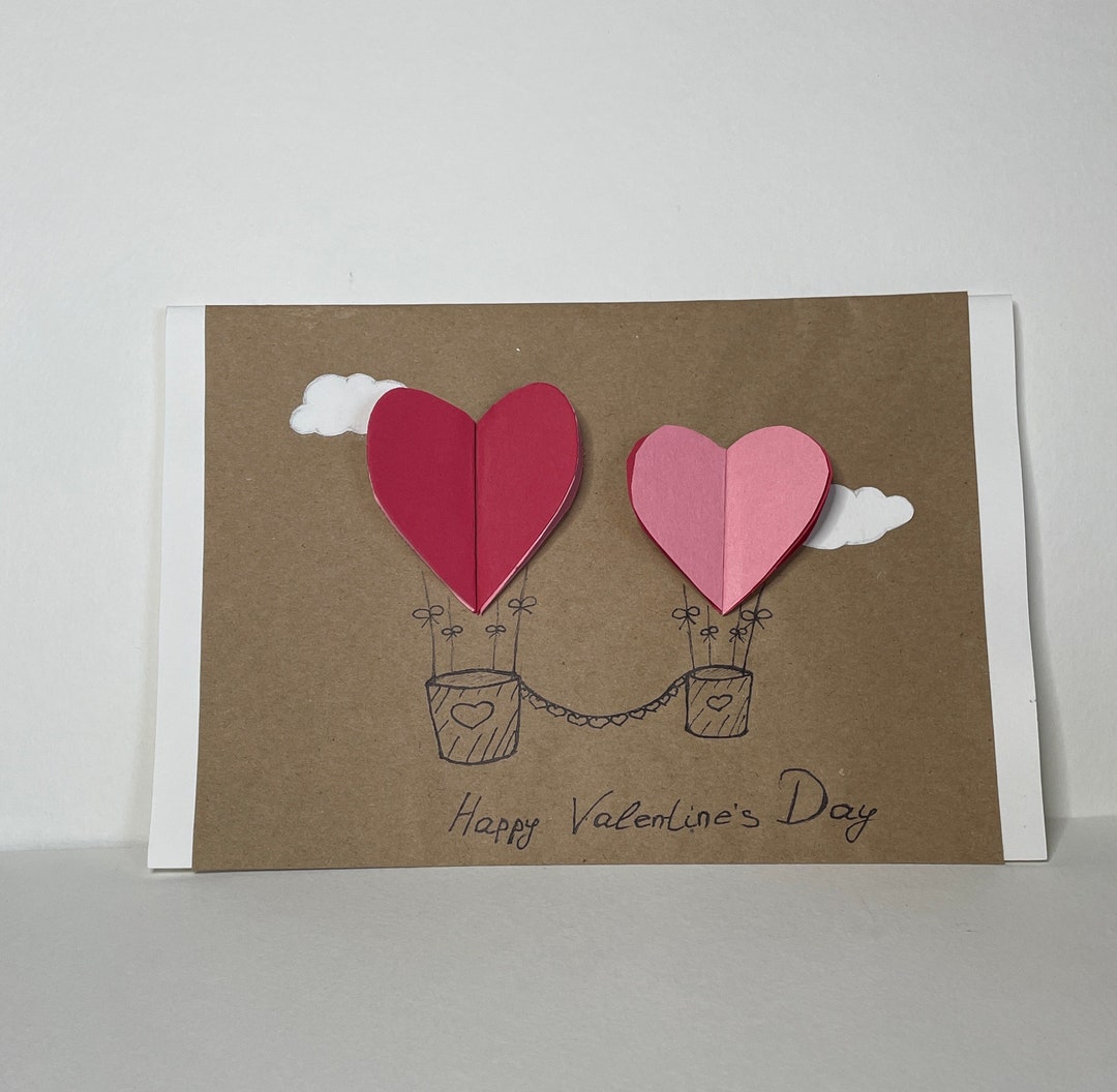 Handmade Valentine’s Day Card – 3D Paper Hearts & Hot Air Balloons ...