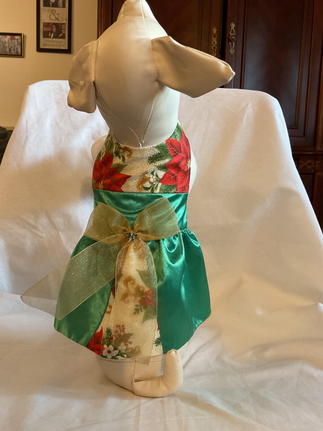 A-line Sash Red and Green Poinsettia Printed Dog Dress. - Etsy