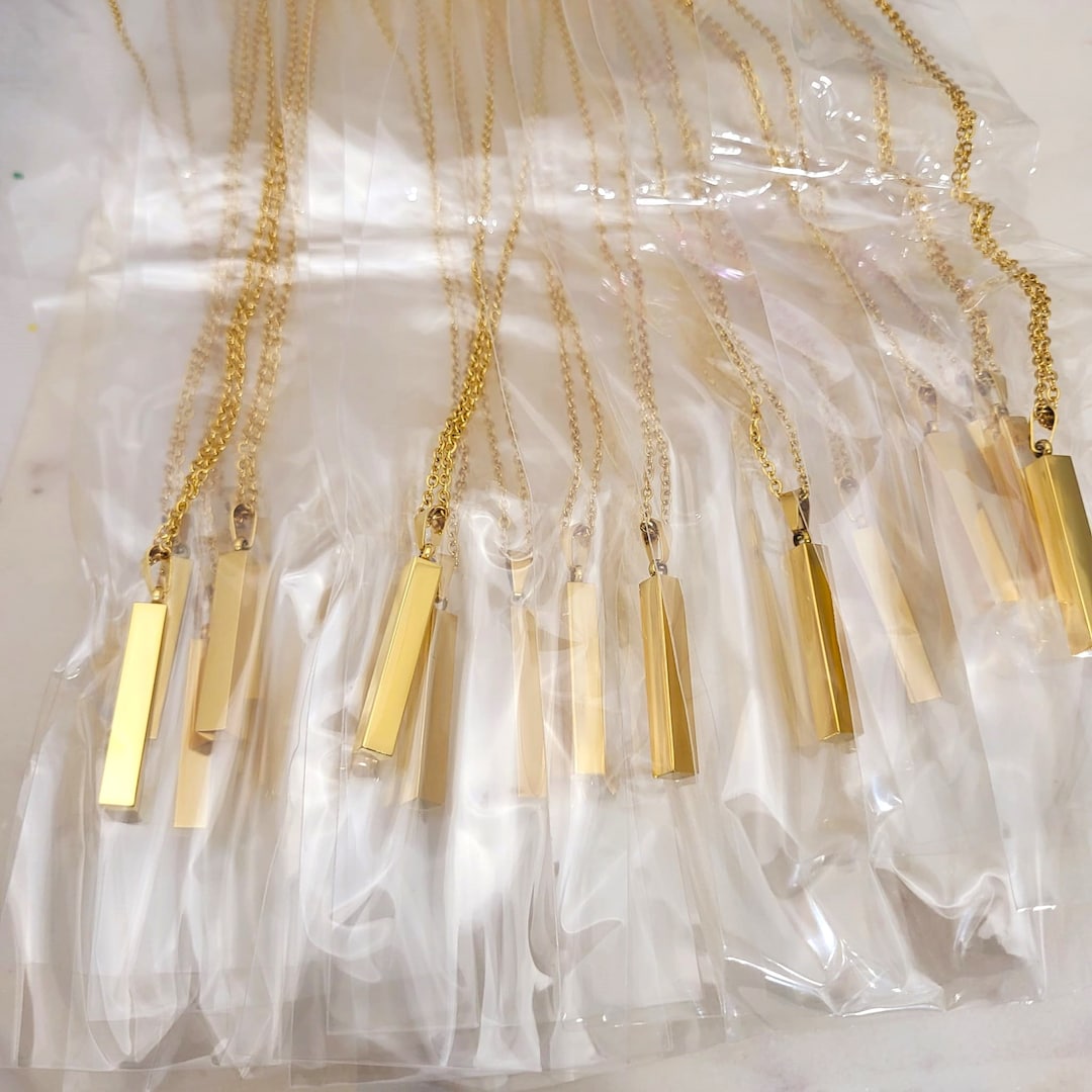 Gold Color Laser Engraving Vertical 3D Bar Pendant Necklace Metal ...