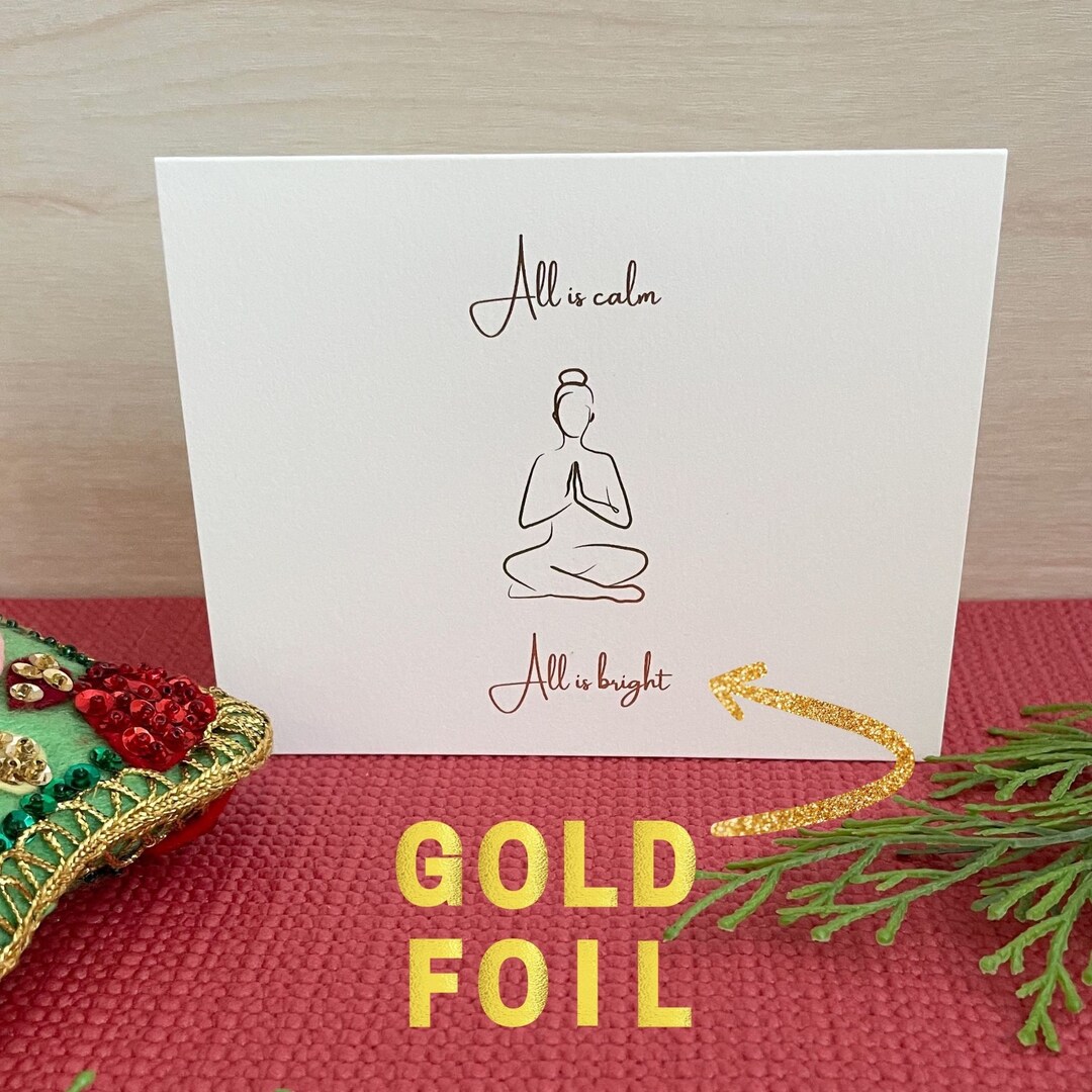 Yoga Christmas Card, All is Calm All is Bright, Yoga Pose Card, Gold ...