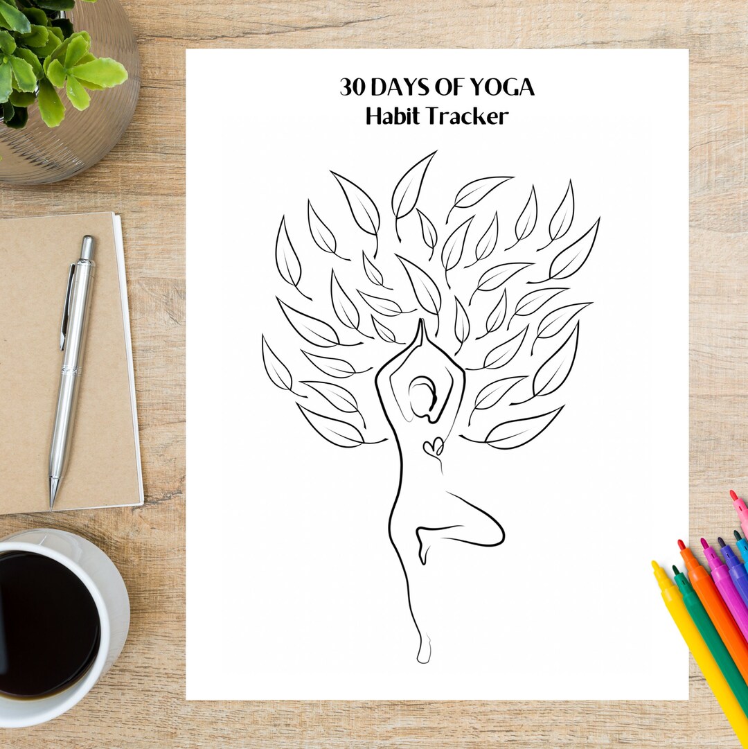30 Day Yoga Tracker, Monthly Habit Tracker, 30 Day Challenge, Yoga ...