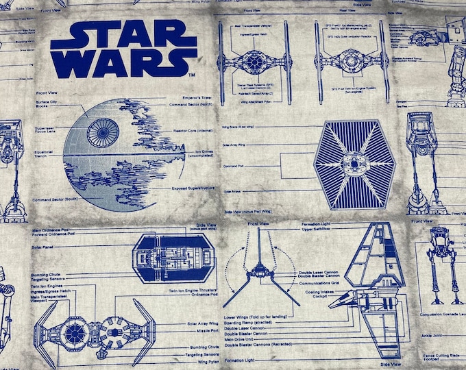 Star Wars Blueprint on White Grunge Cotton Out of Print & Hard to Find ...