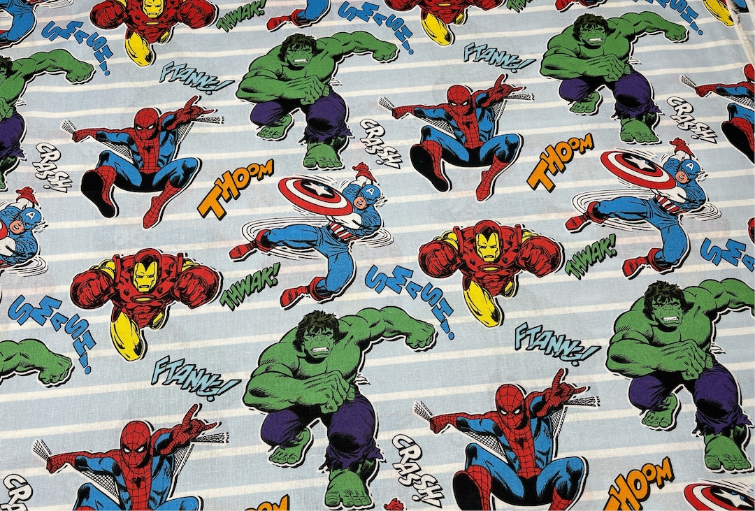 Marvel Heroes Unite Cotton Fabric-ironman Spiderman Captain America ...