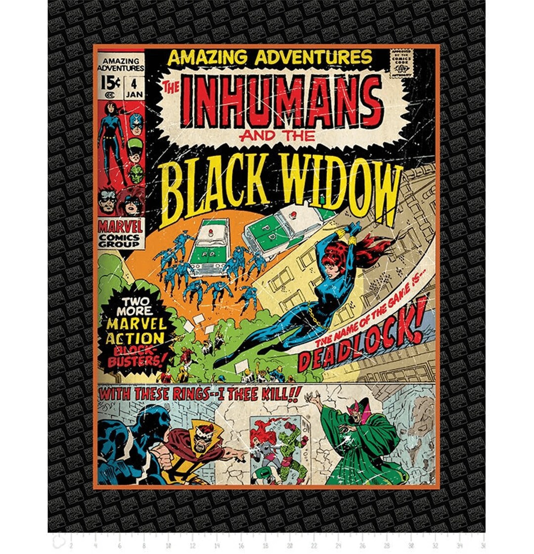 Black Widow Fabric Panel | Marvel Comics | the Inhumans Retro Comic ...