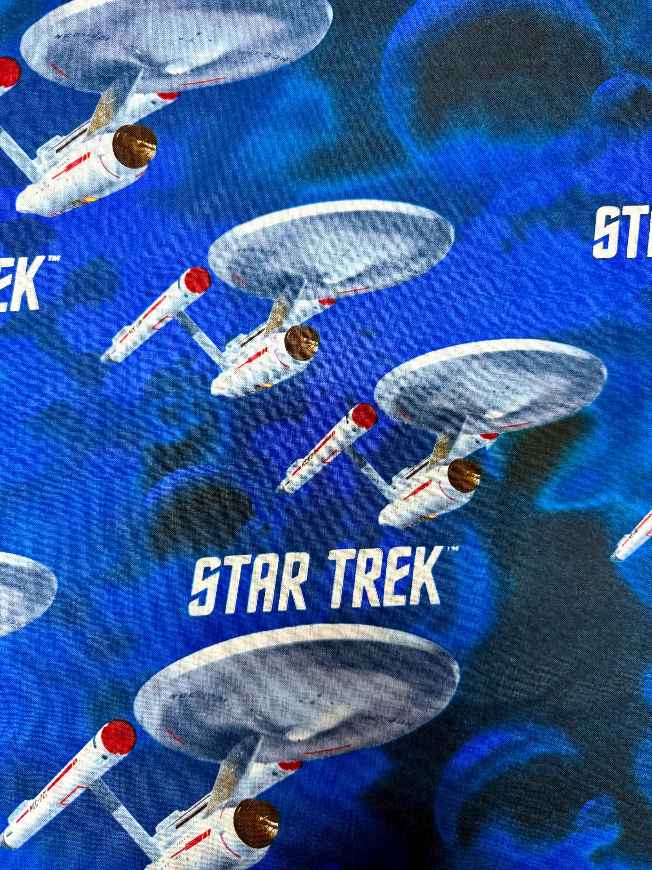 Star Trek Enterprise Fabric | Blue Galaxy Starship Cotton | Camelot OOP ...