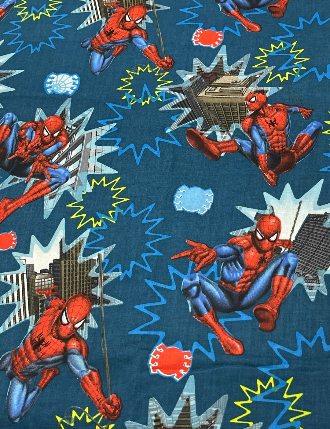 Spider Man Marvel Cotton Fabric Spider Man Blue Photo Burst Character ...