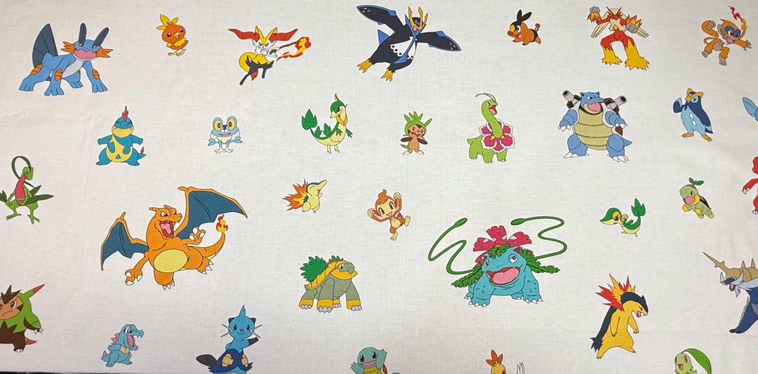 Pokemon Evolutions Fabric | Robert Kaufman 15971 | Nintendo 2015 ...