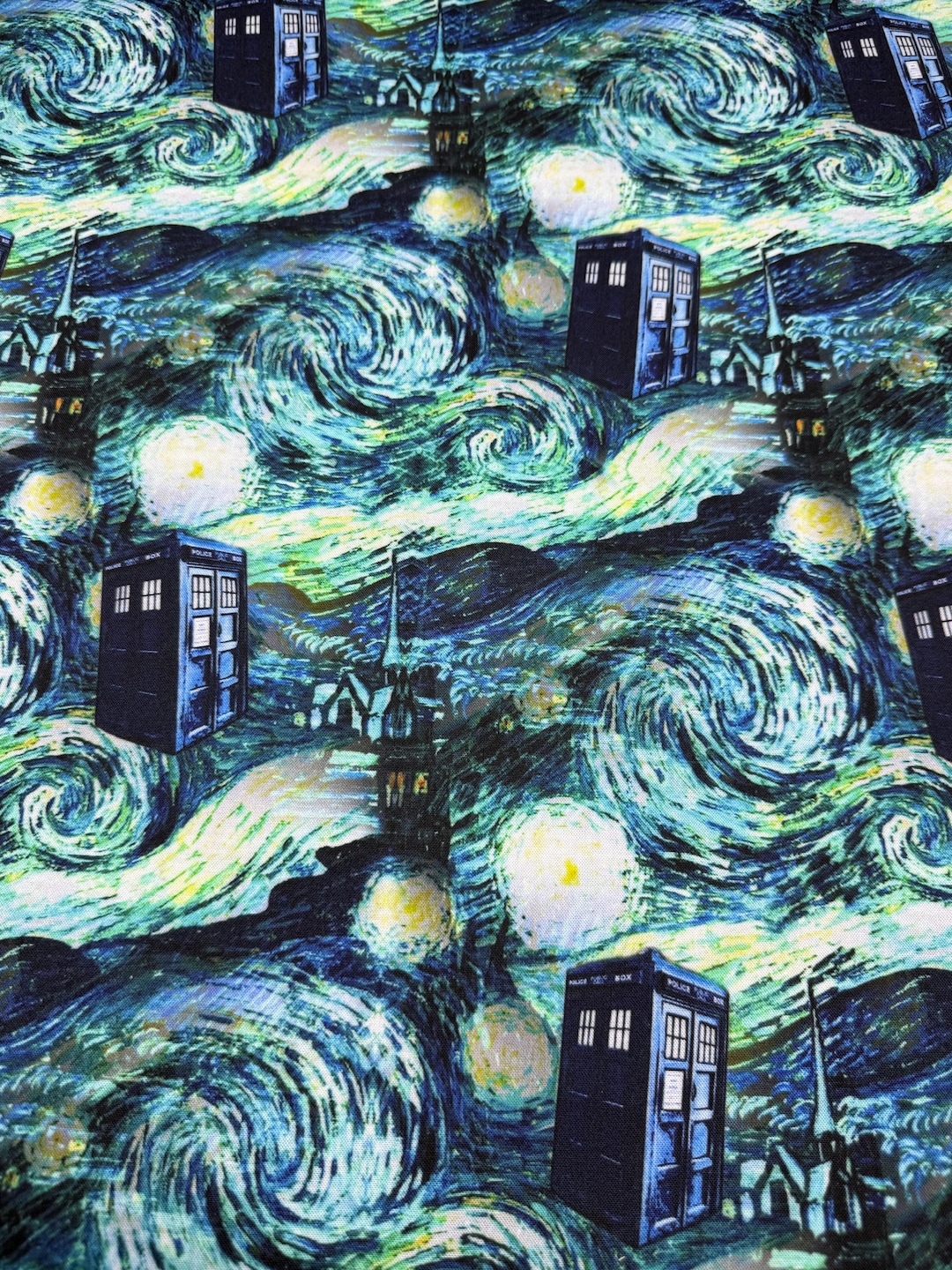 Doctor Who TARDIS Fabric | Van Gogh Starry Night Cotton Quilt, Digital ...