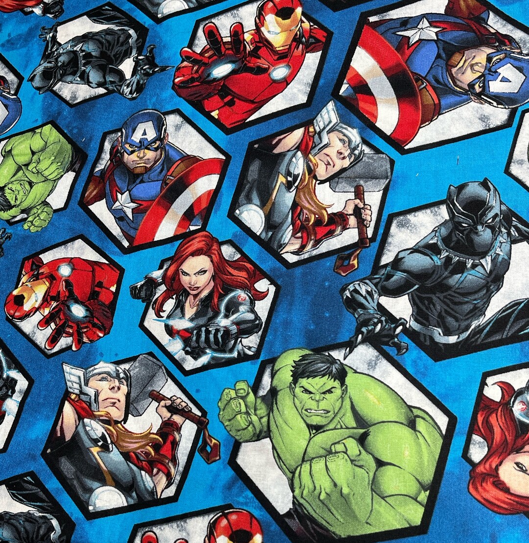 Marvel Avengers Assemble Cotton Fabric Ironman Thor Captain America ...