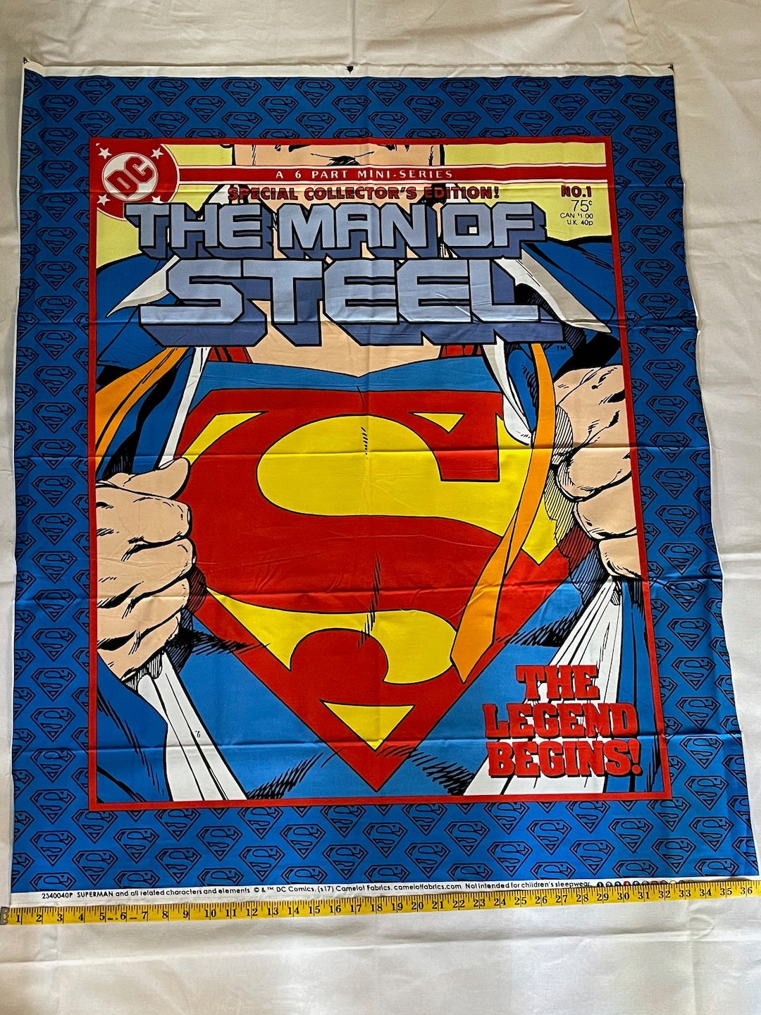 Superman Cotton Fabric the Man of Steel Quilt Panel Quality Cotton FREE ...