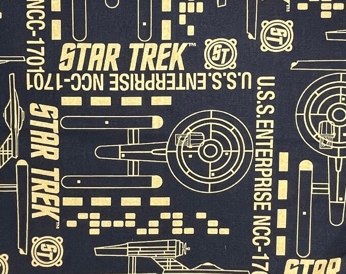 Star Trek Cotton Fabric Black & Gold USS Enterprise NCC 1701 Rare ...