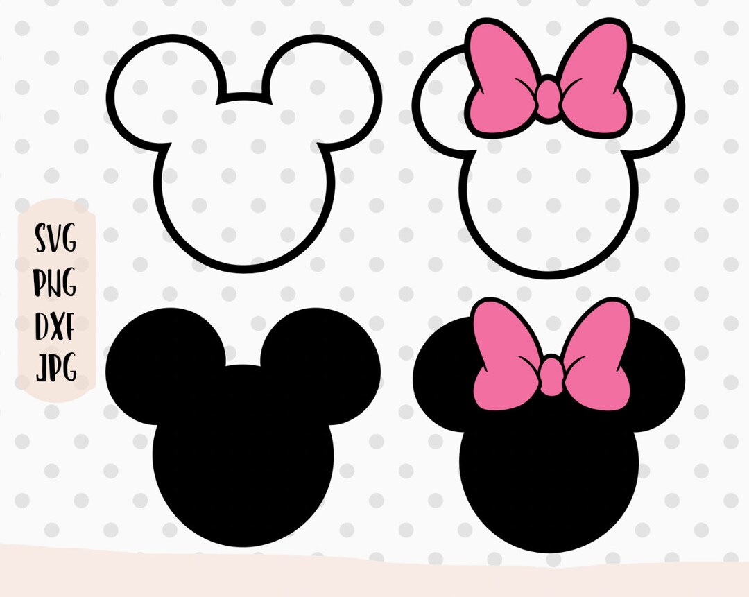 4pcs, Mouse Head SVG, Mouse Bow Svg, Mouse Head Outline, Mouse Head ...