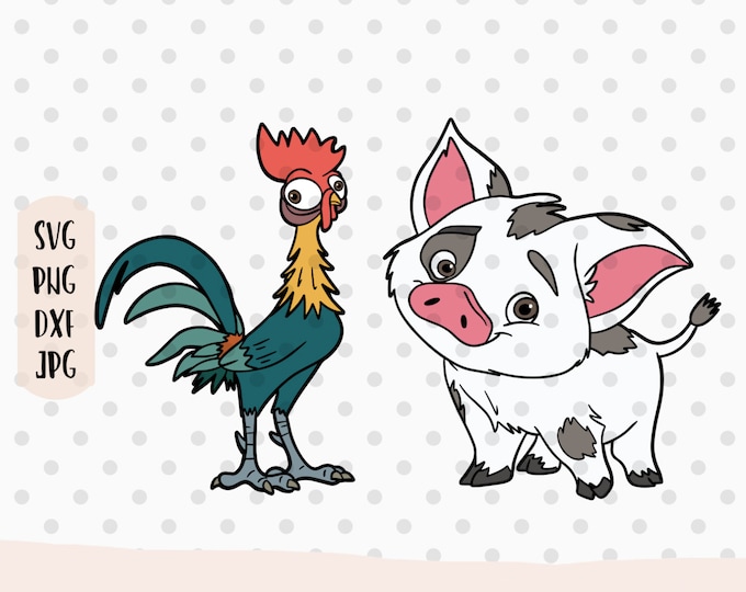 Heihei_and_pua_moana Svg Outline Dxf Eps Pdf Png, Cricut, Cutting File ...