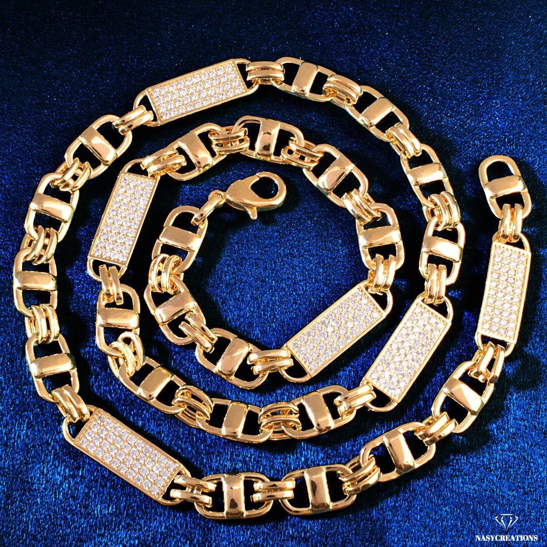 8MM Iced Tag Link Moissanite Chain, 14k Gold Filled, VVS1 D Color, Iced ...