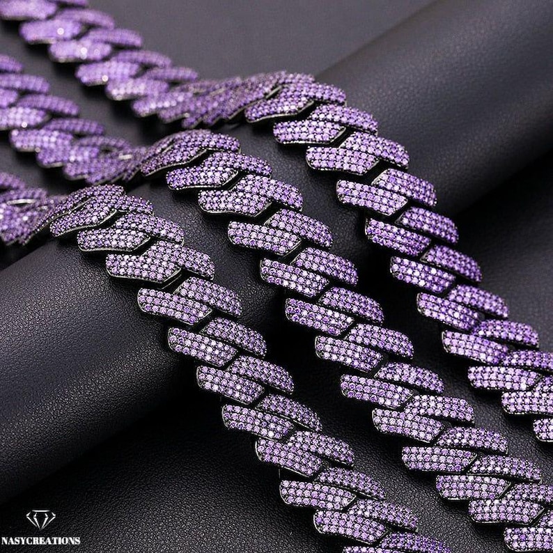 20MM Purple Miami Cuban Link Moissanite Chain, 14k Gold Filled, VVS1 D ...