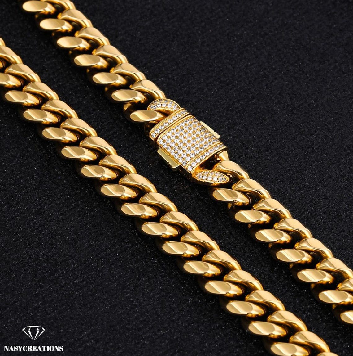 12mm Miami Cuban Iced Clasp Moissanite Chain, VVS1 D Color, Iced Out ...