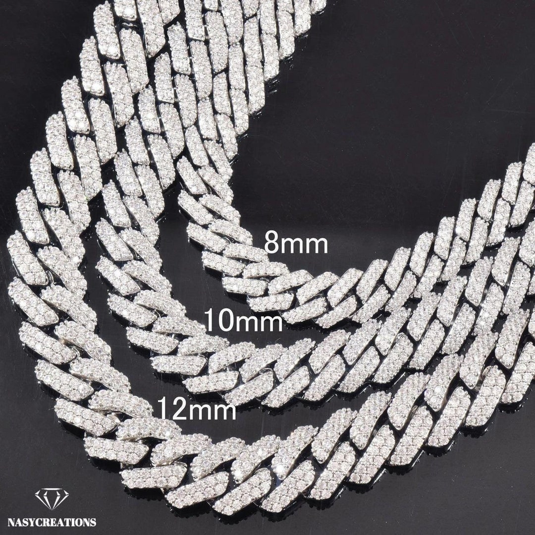 8-20MM Iced Out Prong Miami Cuban Link Moissanite Chain, VVS1 D Color ...