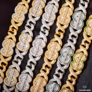 14MM Infinity Link Dollar Sign Moissanite Chain, 14k Gold Filled, VVS1 ...