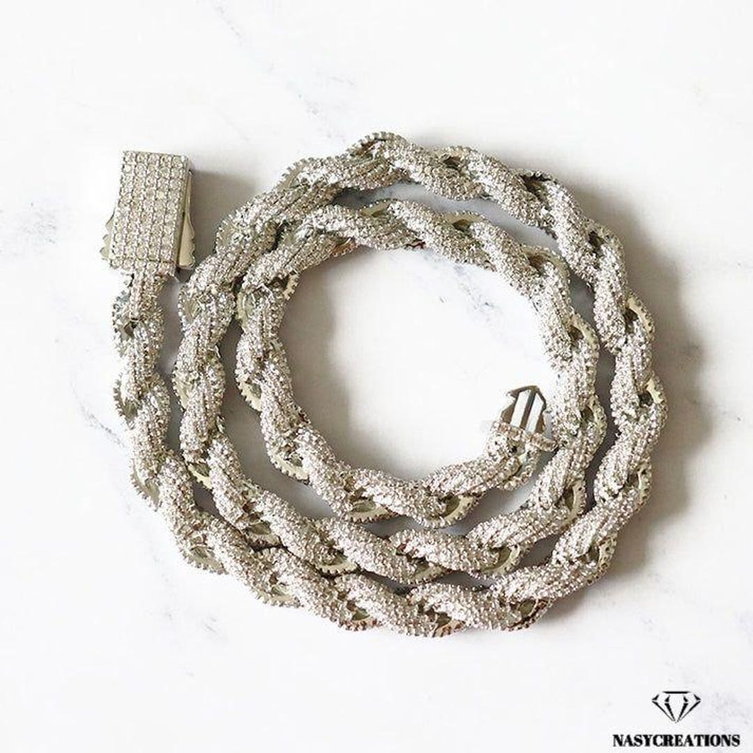 8MM Rope Moissanite Chain, 14k Gold Filled, VVS1 D Color, Iced Out ...