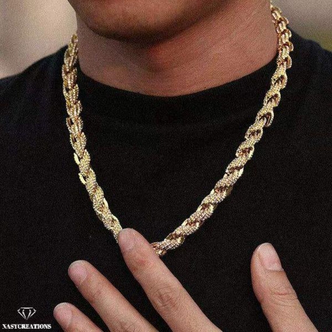 10MM Rope Moissanite Chain, 14k Gold Filled, VVS1 D Color, Iced Out ...