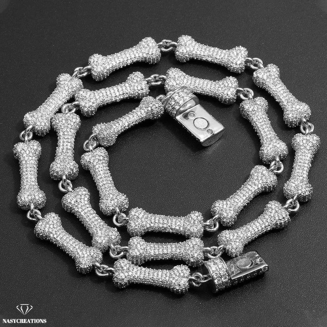 8MM Iced Bone Link Moissanite Chain, 14k Gold Filled, VVS1 D Color ...