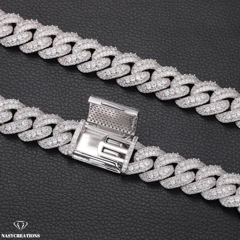 18MM Miami Cuban Prong Link Big Moissanite Chain, 14k Gold Filled, VVS1 ...